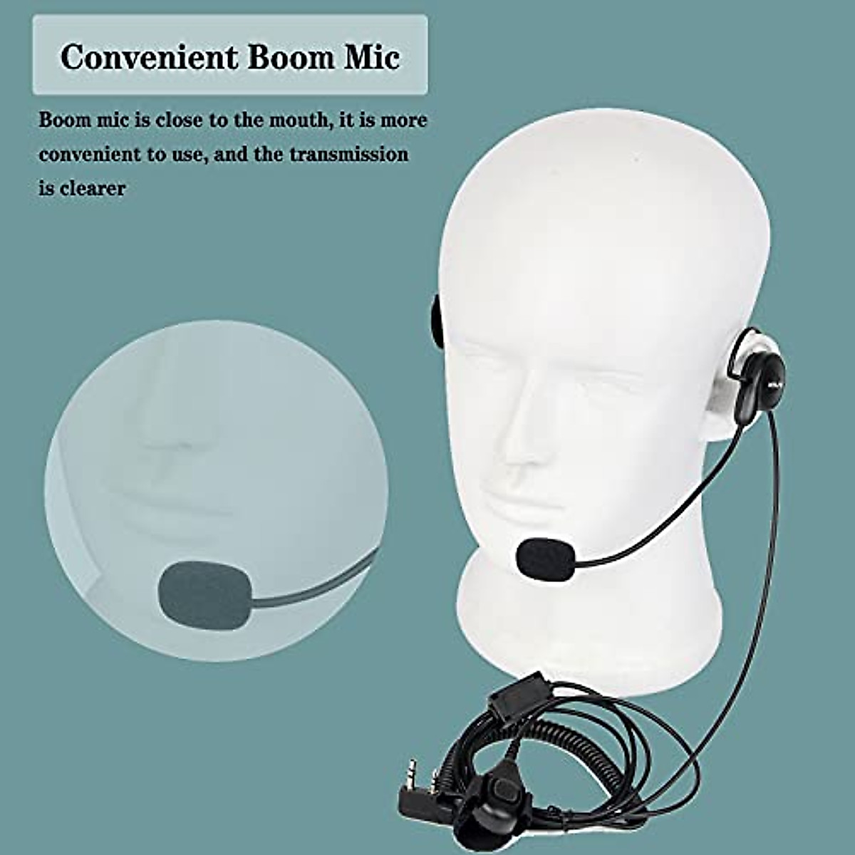 Retevis Behind-The-Head Walkie Talkie Earpiece with Boom Mic 2 Pin, Compatible RT22 RT21 H-777 RT68 RT19 pxton Arcshell Walkie Talkies, Two Way Radio Headset with Finger PTT(1 Pack)