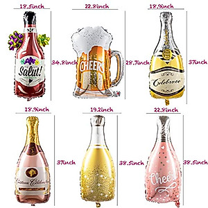 Collect Present Champagne and Wine Bottle Balloons – 12 Foil Balloons with Beers & Cheers Banner – Birthday, Bachelorette and Engagement Party Decorations with Banner Ribbon