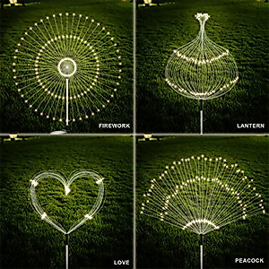 NEONLG 150 LED 8 Modes Solar Firework Lights, Outdoor Garden Waterproof Fireworks Lamps for Walkway Pathway Backyard Lawn Landscape, 2 Pack Vibrant Tree Decorative Stick String Light, Warm White