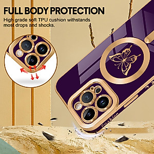 Newseego for iPhone 13 Pro Max Magnetic Case, Cute Butterfly Plating Edge Case for Women Girls Men Soft TPU Bumper Shockproof Camera Protective Cover for iPhone 13 Pro Max-Purple