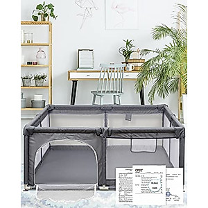 PlayPen for Babies and Toddlers-Aukivon 71"x59" Extra Large Baby Playpen with Storage Bag Baby Playard with Door, 2 Pull Rings & 50 Ocean Balls for Kids for Indoor & Outdoor, Anti-Collision, Grey