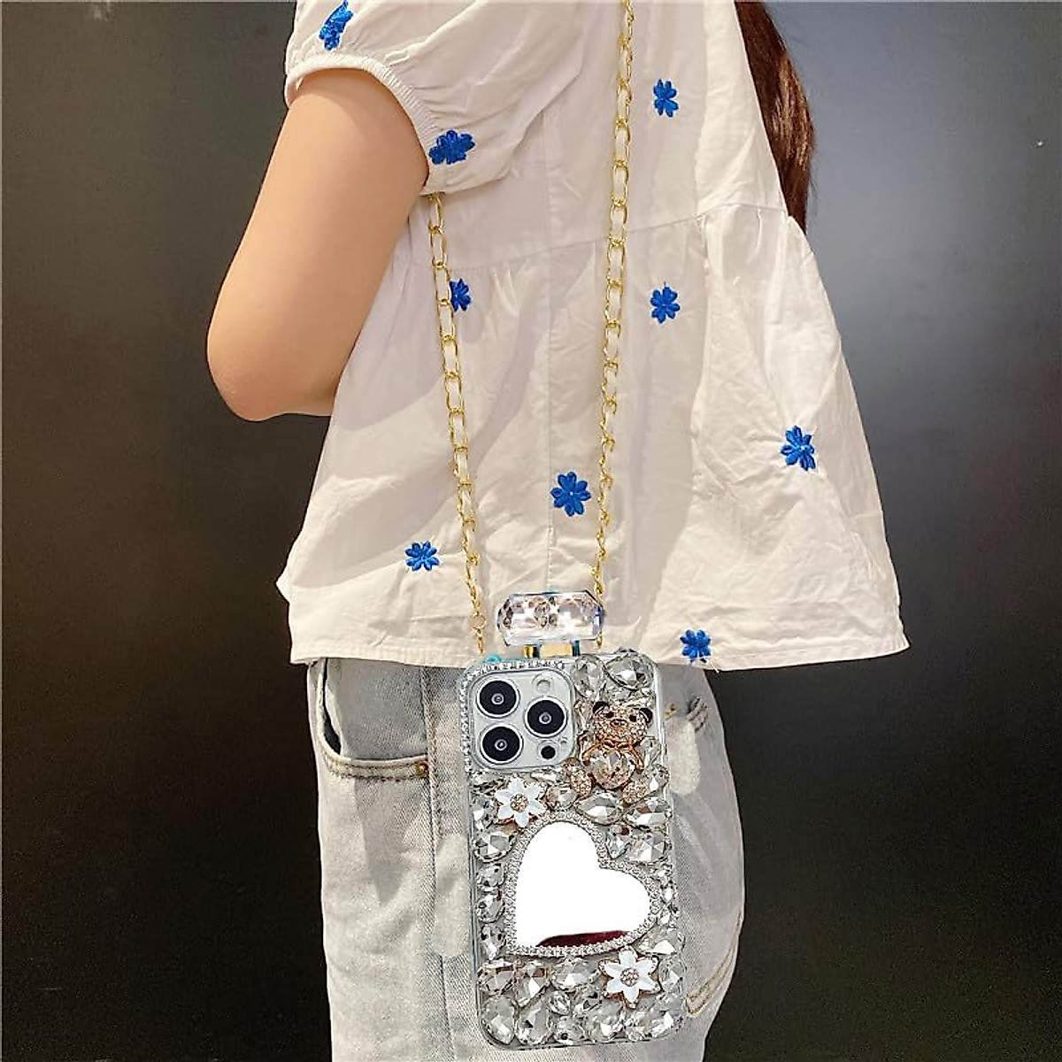 Galaxy Note 20 Ultra Case, Cute Glitter Sparkle Bling Diamond Rhinestone Bumper with Lanyard Chain, Women Girls Pink Soft Perfume Bottle Phone Case for Samsung Note 20 Ultra 5G 6.9 inch (C)