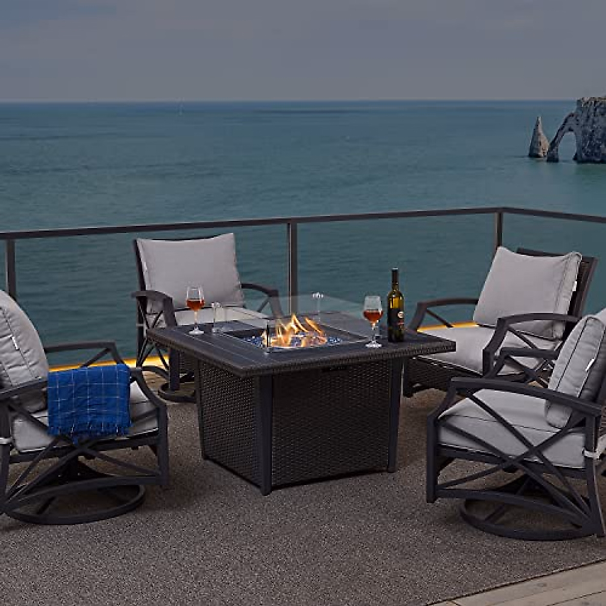 Mazatzal 42IN Square Lightweight Aluminum Propane Fire Table 50,000 BTU Outdoor Patio Fire Pit Table Gas Firepit Table with Lid, Wind Guard and Weather Cover for Outside Garden Backyard (Grey)