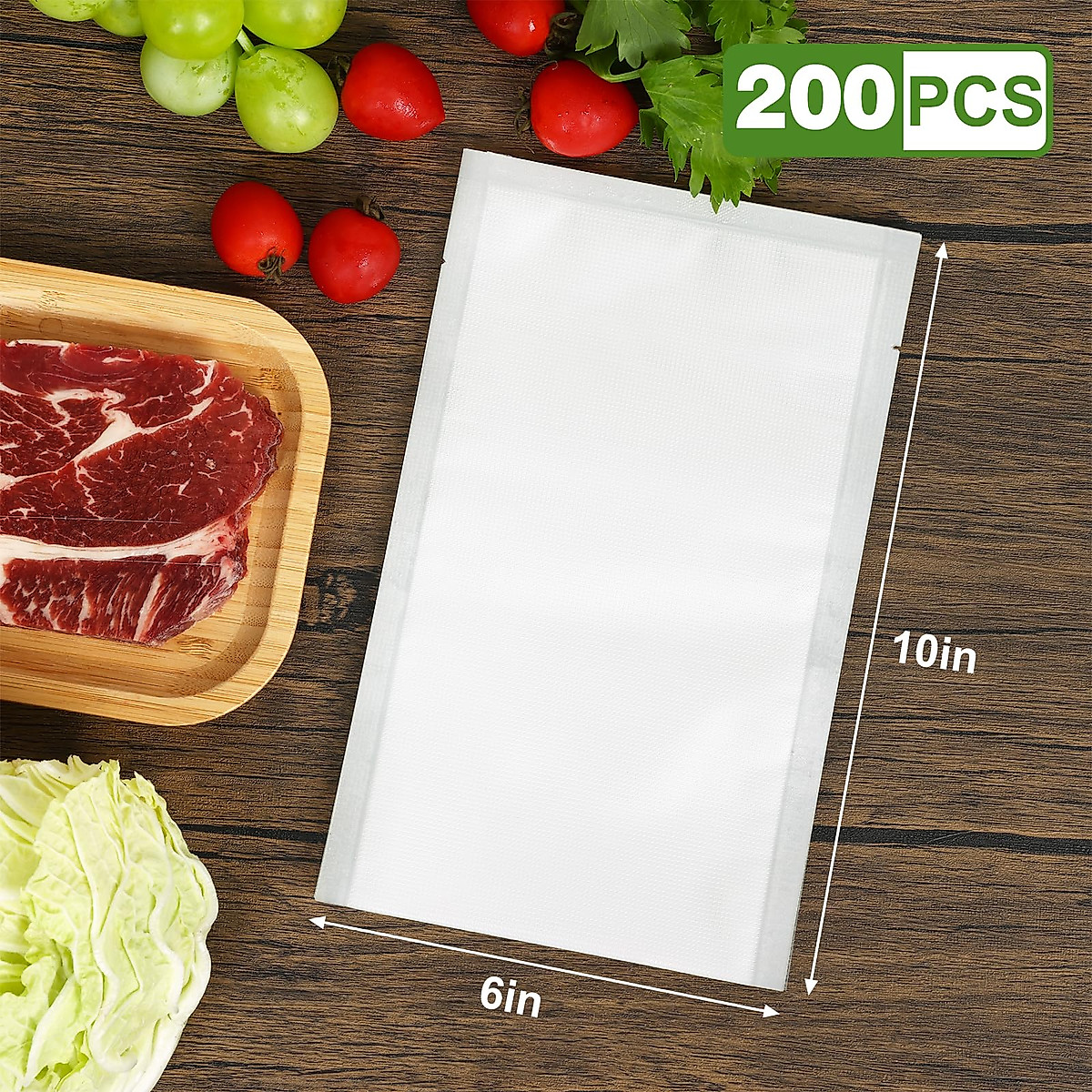Moretoes 200pcs Vacuum Sealer Bags, Pint 6" x 10", BPA Free, Pre-cut Commercial Grade Vac Seal Meal Bags for Food Saver Storage, Meal Prep or Sous Vide