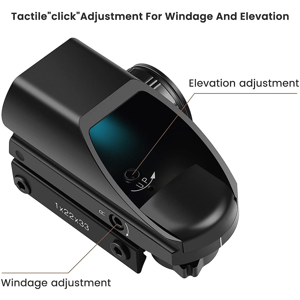 OTW RS-25 1x22x33mm Reflex Sight, Multiple Reticle Red Dot Sight with Picatinny Rail Mount, Absolute Co-Witness