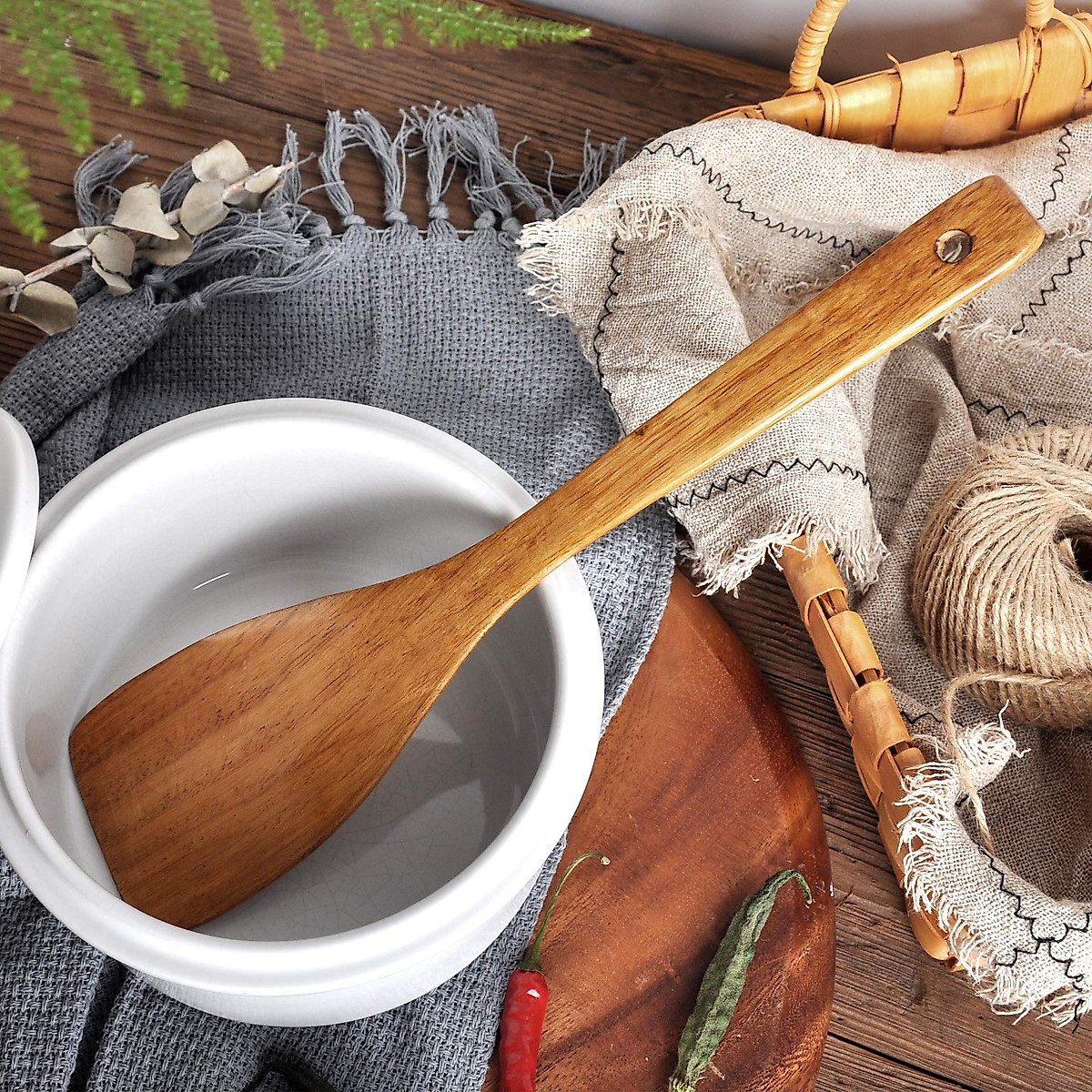 Wooden Spatula,Slotted Turner,Soup Ladle,Long Handle Utensils Set,Handmade for Kitchen Cookware (Wooden Utensil 4 Sets)