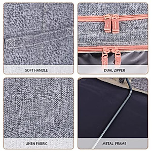 Tasmegol Foldable Clothes Storage Bins Stackable Steel Frame Closet Containers Organizer Bags Linen Cloth Clothing Box for Sweater Bedding Blanket（Grey 3 Pack 66L）