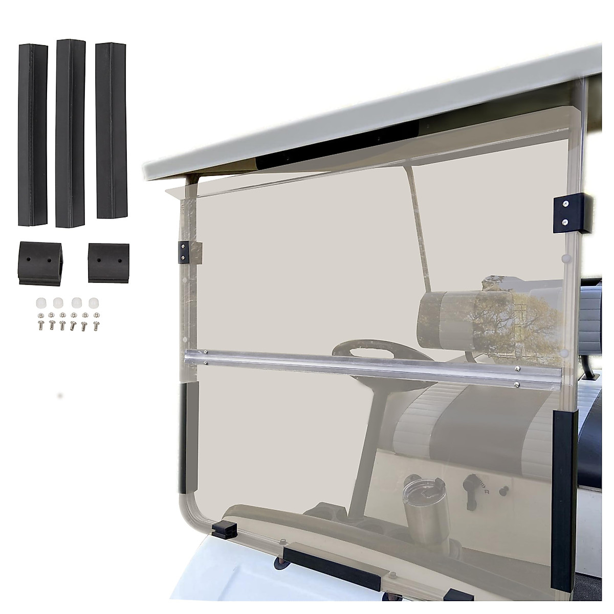 ECOTRIC Tinted/Smoke Windshield Compatible with 1995-2003 Yamaha G14 G16 G19 Gas and Electric Golf Cart Fold Down Windshield