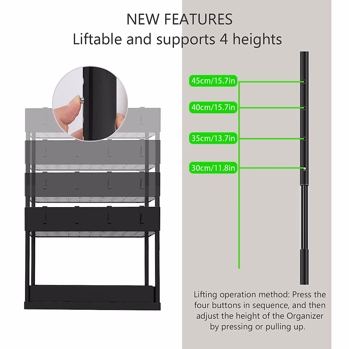 Forpotu 2-Tier Sliding Under Sink Organizer, Royal Blue, ABS Plastic, 13.4"W x 15.4"D x 13.4"H