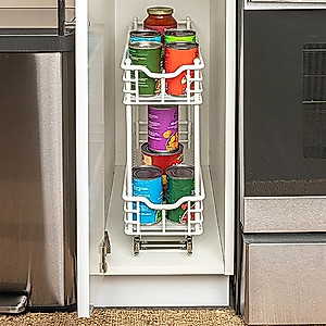 Household Essentials Glidez Multipurpose Paint-Finished Steel Pull-Out/Slide-Out Storage Organizer with Plastic Liner for Under Cabinet Use - 2-Tier Design - Fits Standard Size Cabinet or Shelf, White