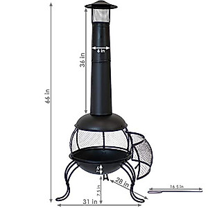 Sunnydaze 66-Inch Black Heavy-Duty Steel Wood-Burning Chiminea with Rain Cap - High-Temperature Paint Finish