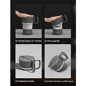Foldable Travel Electric Kettle, 600ML Portable Water Boiler with 800w Power & Auto Shutoff, Compact BPA-Free Silicone Kettle for Tea, Coffee, Collapsible mini Kettle for Travel - Dark Grey