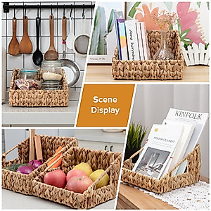 OEHID Small Wicker Baskets,Wicker Baskets for Storage, Water Hyacinth Storage Baskets, Pantry Baskets Woven Baskets for Shelves, Rattan Basket Wicker Storage Basket for Organizing with Handles, 2 Pack