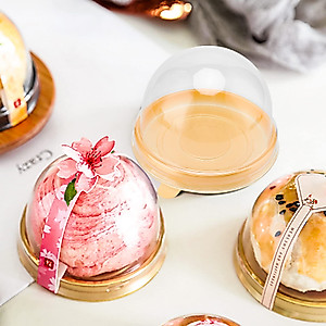 MUKLEI 200 Pack 3 Inch Plastic Mini Cake Box, Clear Cupcake Box with Dome Lids, Dome Muffin Single Container Round Plastic Cupcake Holders for Mooncakes, Cookies, Desserts, Gold Base