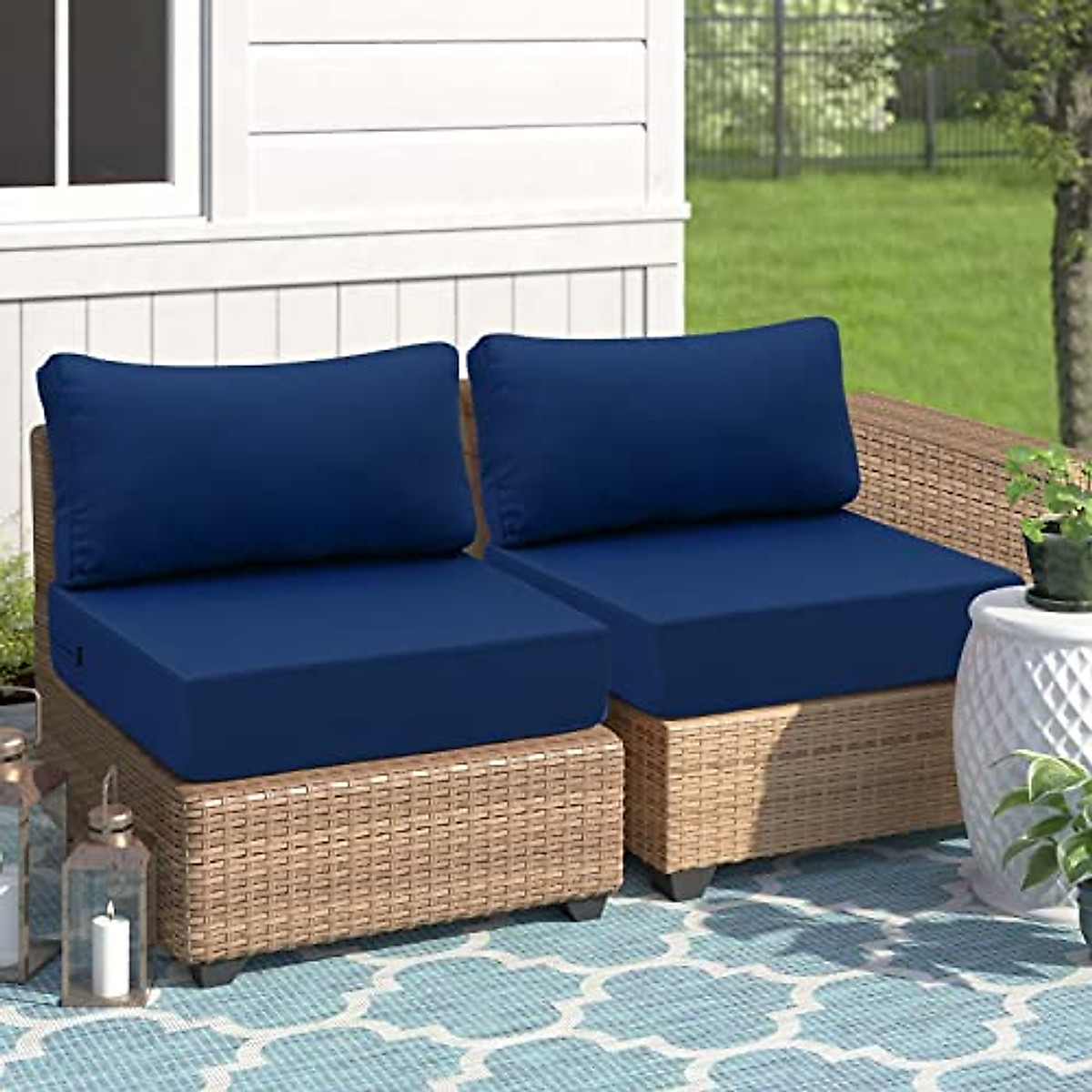 idee-home Deep Seat Patio Cushions, Outdoor Cushions Replacement Cushions Back Cushion, Outdoor Hampton Bay Patio Cushions for Backyard Couch Sofa, 2pcs Set, Seat: 26.5 x 26.5 Back: 26.5 x 13.2