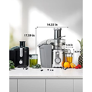 1300W GDOR Juicer with Larger 3.2” Feed Chute for Whole Fruits and Veggies, Titanium Enhanced Cut Disc, Full Copper Motor Heavy Duty Centrifugal Juice Extractor Machines, Dual Speeds, BPA-Free, Silver