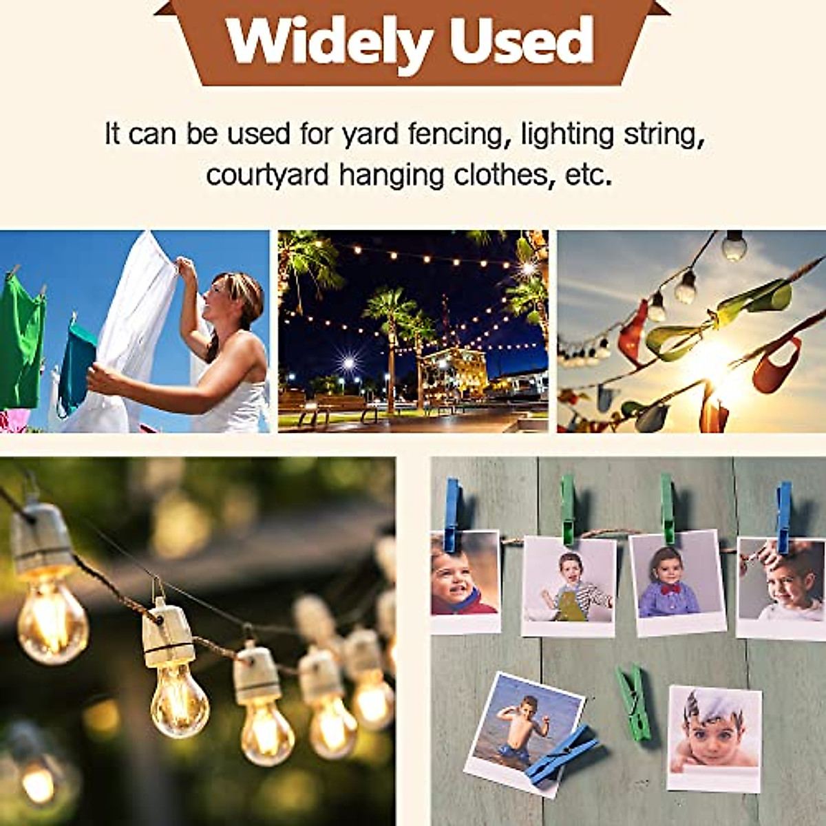 String Light Hanging Kit Outdoor Globe String Light Suspension Kit with 164 Ft Vinyl Coated Stainless Steel Wire Cable, Turnbuckle, Thimble, Hooks for Garden Patio Backyard Lighting Accessories