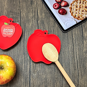 UPware Apple Shaped Spoon Rest Anti-Slip Durable Reusable Silicone Spoon Holder Kitchen Utensil Holders for Kitchen Counter Dining Table