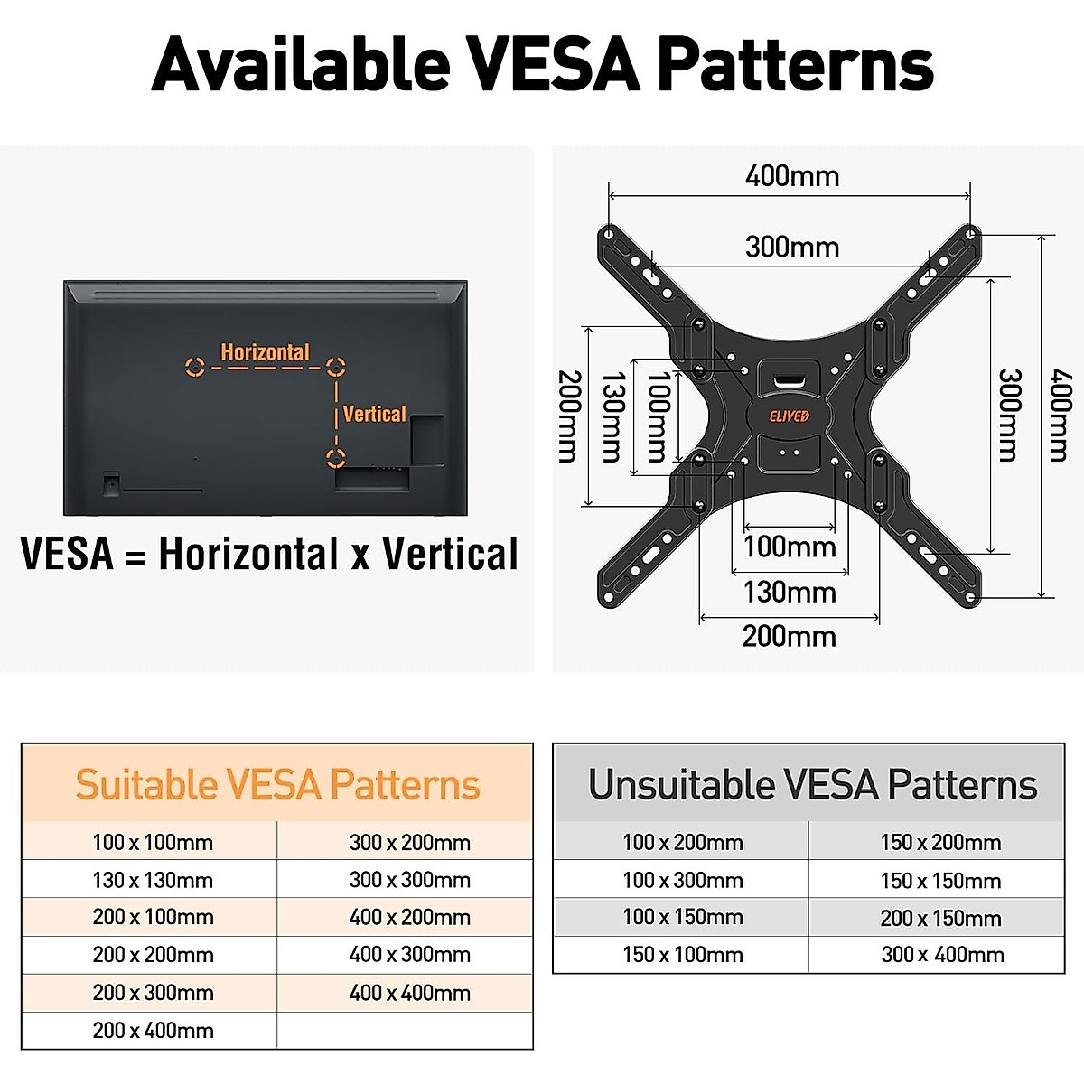 ELIVED Ceiling TV Mount Fits Most 26-65 Inch LED, LCD OLED Flat Screen TVs, Full Motion Height Adjustable TV Mount Bracket, Swivel and Tilt TV Bracket, Max VESA 400x400mm, Holds up to 99 lbs. YD3015