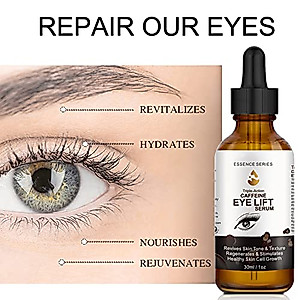 Caffeine Eye Serum - with EGCG, Vitamin C, Hyaluronic Acid, Collagen, Caffeine Eye Lift Serum - Reduces Puffiness, Dark Circles, Under Eye Bags, Wrinkles and Fine Lines Around The Eyes (30ml)