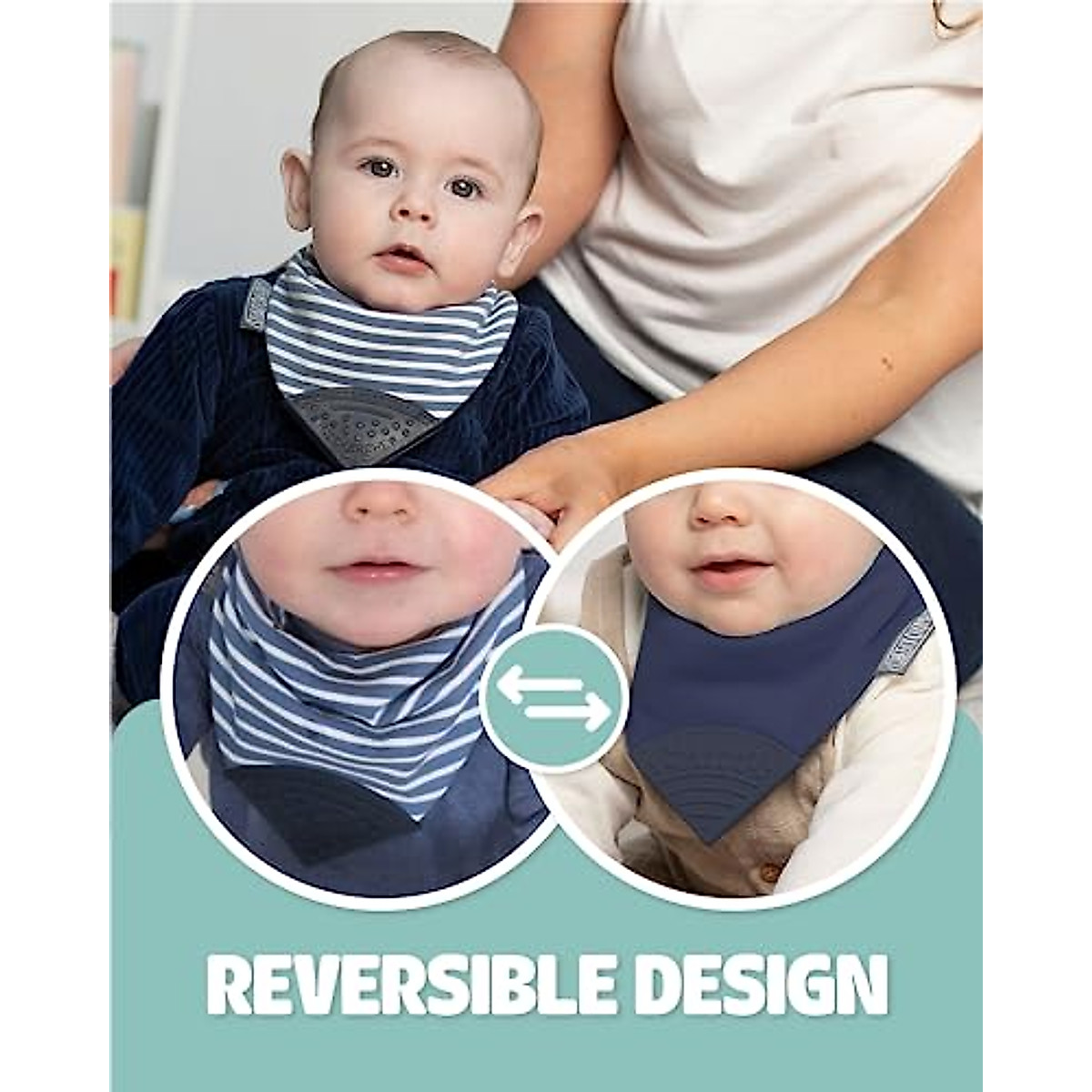 Cheeky Chompers Neckerchew Teething Bib (Preppy Stripes), 2-in-1 Bandana Style Dribble Bib w/Food Grade Silicone Teether, Baby & Toddler, Innovative Dimple Design Soothes Gums, 3-Layer Absorbent Bib