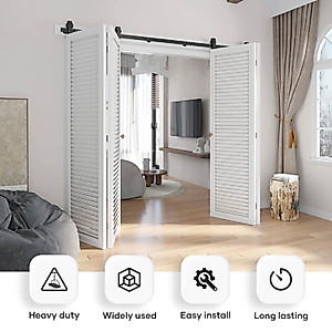 EaseLife 96" Bi-Folding Sliding Barn Door Hardware Track Kit for 4 Closet Door,Top Mount Roller,Heavy Duty,Slide Smoothly Quietly,Easy Install,Black,No Door (Track Length 100" for Four 24" Wide Door)