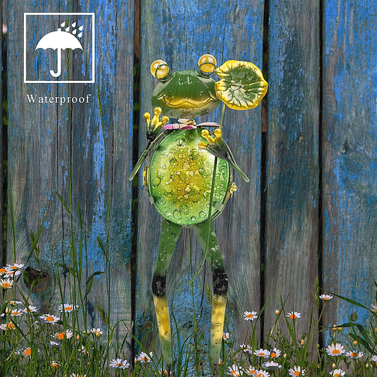 HOBYLUBY Frog Garden Solar Lights, Outdoor Decorations for Yard, Patio, Lawn Decor - 11.4'' Decorative Frog Figurines
