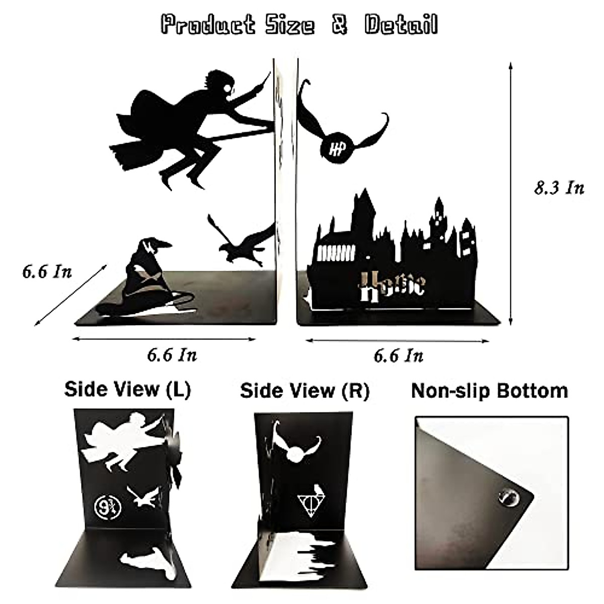 NEFSO Decorative Bookends for Bookshelf, Black Magic Book Stopper, Unique Gifts for Family Friends Kids, Study Room Home Office Décor (NEFSO220723-1)