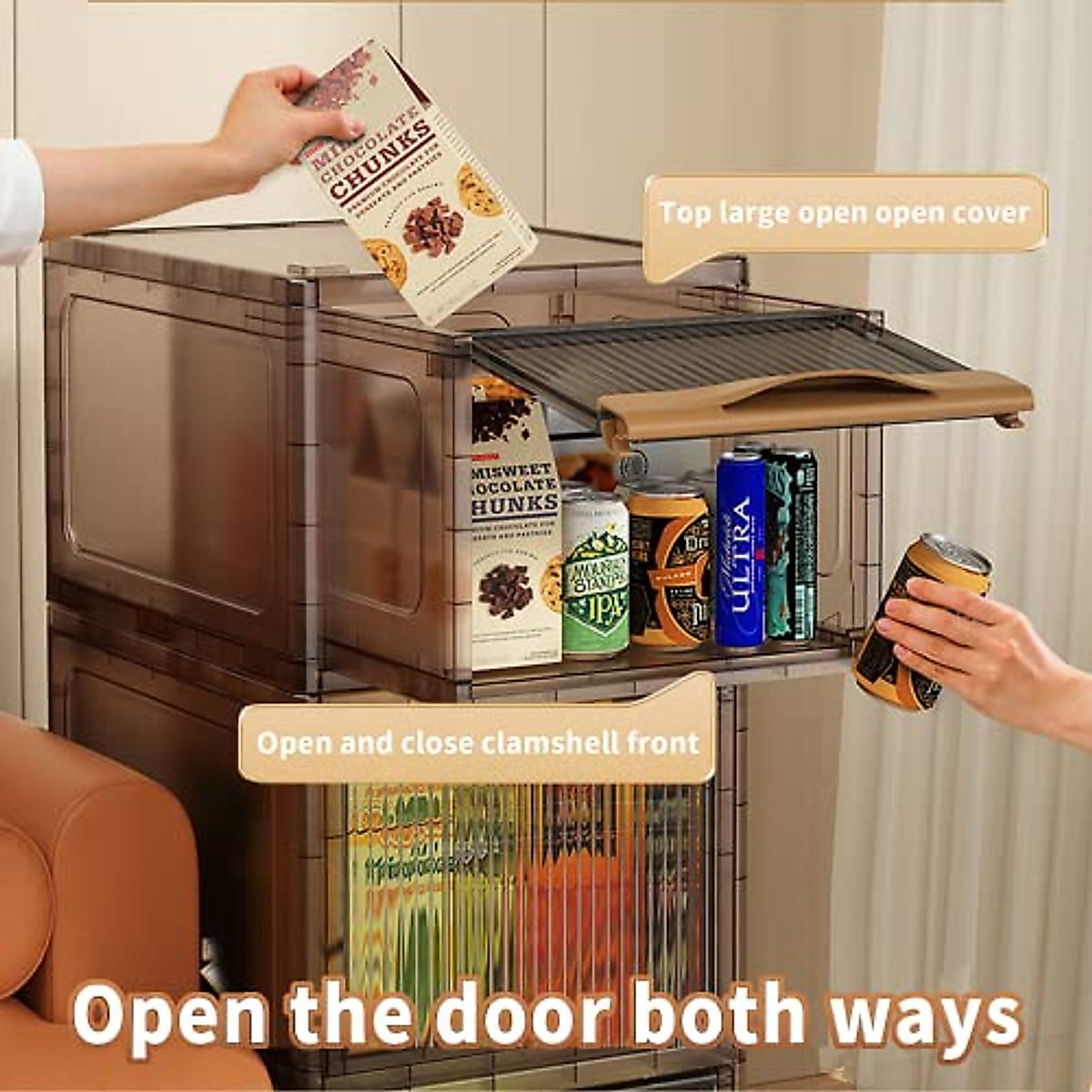 Lozovin Storage Drawers - Double Door Plastic Drawer Organizer with Built-in Locking Latch, 41.8Qt large Stackable Plastic Storage Drawer Container - 3 Pack