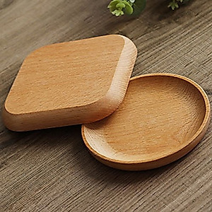 CAN_Deal 4-Pack 5" Natural Beech Wood Square Serving Dishes, Mini Dessert Plates