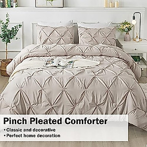Andency California King Comforter Set Khaki (104x96Inch), Pinch Pleat Cal King Comforter Set 3 Pieces, Oversized King Pintuck Bed Comforter, Microfiber Down Alternative Comforter Bedding Set