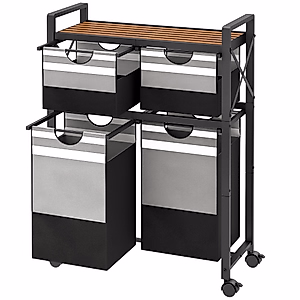 2 Tier Laundry Sorter with Shelf, 140L Laundry Sorter 4 Sections, Laundry Basket Organizer with Rolling Wheels, Grey Black