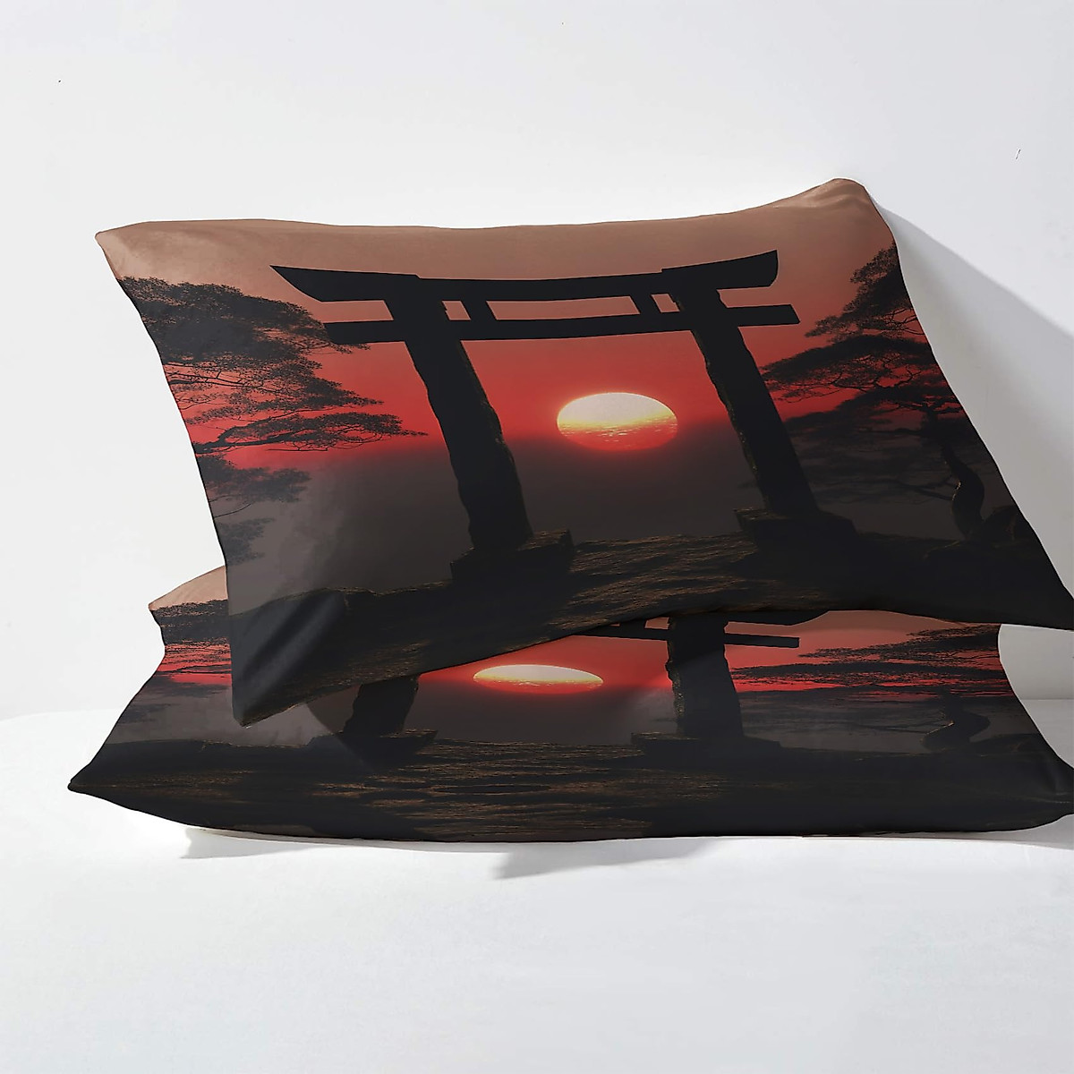 zcwl Japanese Duvet Cover Cal King Size | Japan Torii Gate Bedding Set | 3 Piece | Soft Microfiber Patterned Comforter Cover with Zipper Ties & 2 Pillowcases | Japanese Bedroom Decor