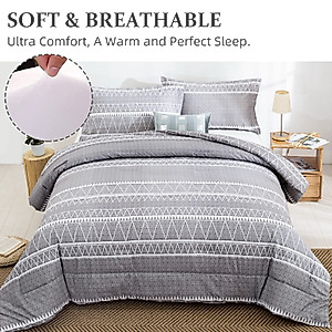 WONGS BEDDING Grey Comforter Set Queen, Soft Microfiber Reversible Gray Boho Down Alternative Comforter Set for Queen Bed- 3 Pieces (1 Solid Comforter + 2 Pillowcases), Bedding Duvet Set 90"x 90"