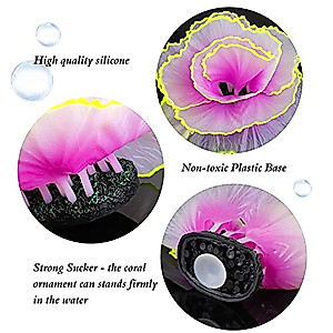 Livfodrm Aquarium Decorations Fish Tank Decor Glowing Coral Ornaments, 1pc Purple Silicone Flower Plants and 10pcs Sea Shells/Stone Glow in The Dark Large Fish Tank Accessories