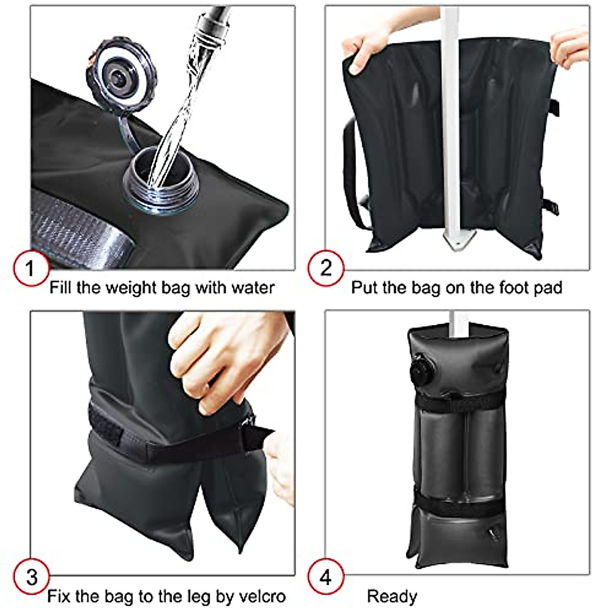 Eurmax USA Foldable Water Weight Bags, Heavy Duty Awning Leg Weights for Pop up Canopy, Tent, Gazebo, Weighted Feet Bag Water Bags, Set of 4(Black)