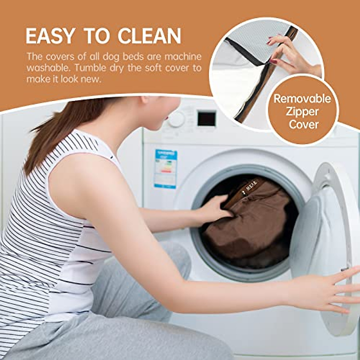 Orthopedic Dog Bed, Large Dog Bed with Pillow, Thicken Gel Memory Foam Flannel Fabric Dog Bed, Durable Waterproof Liner & Removable Washable Cover with Anti-Slip Bottom, Sizes Large Brown