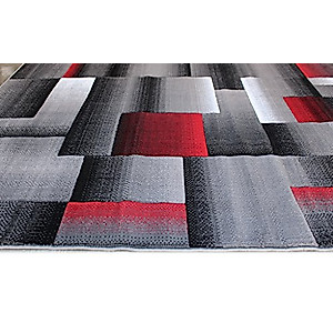 Masada Rugs, Modern Contemporary Area Rug, Red Grey Black (5 Feet X 7 Feet)