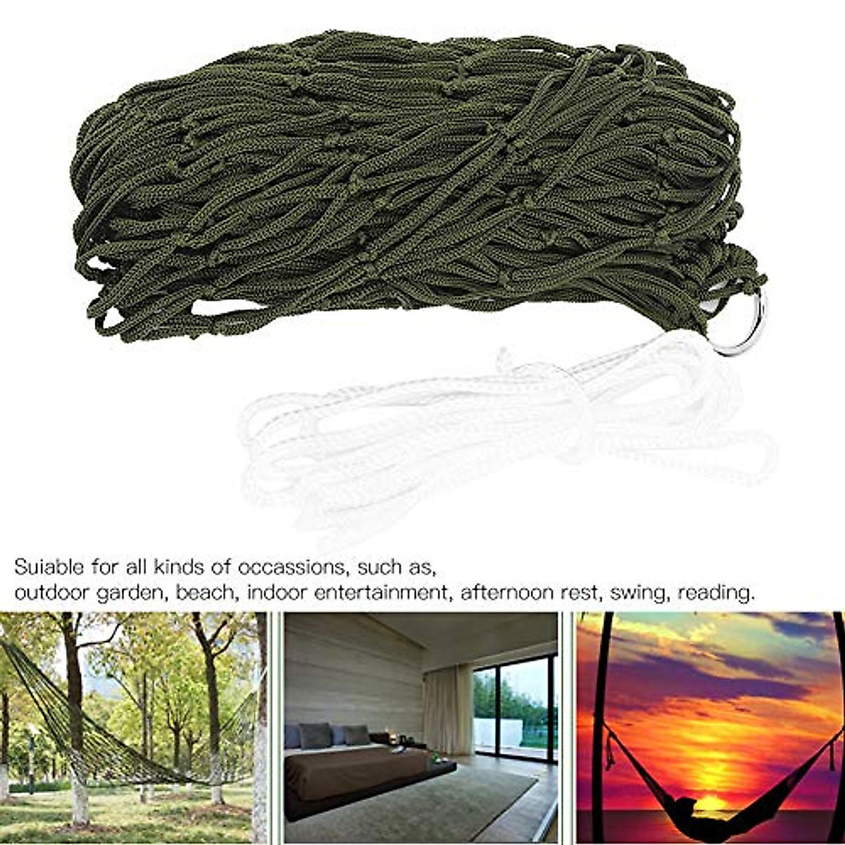 JINYI Hammock, Thicken Nylon Fabric Multi-Functional Hammock Outdoor Hammock Simple Nylon Net Hammock for Outdoor Garden