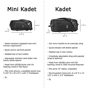 Chrome Industries Mini Kadet Sling Bag, Messenger Crossbody Bag for Men and Women, Padded Rear U-lock Holster, Zip Front Pocket, 5 L, Black