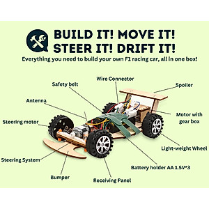 Pica Toys Wireless Remote Control Car Kit F1, Science Project Kit for Kids/Students/Education, STEM Project Model Car Kits to Build, Ideal Choice for Family and School