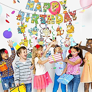 Anime Theme Birthday Party Supplies, Happy Birthday Kawayi Anime Party Decorations Banner and 12PC Hanging Swirls Birthday Party Supplies For Kid, Boys and Girls Party
