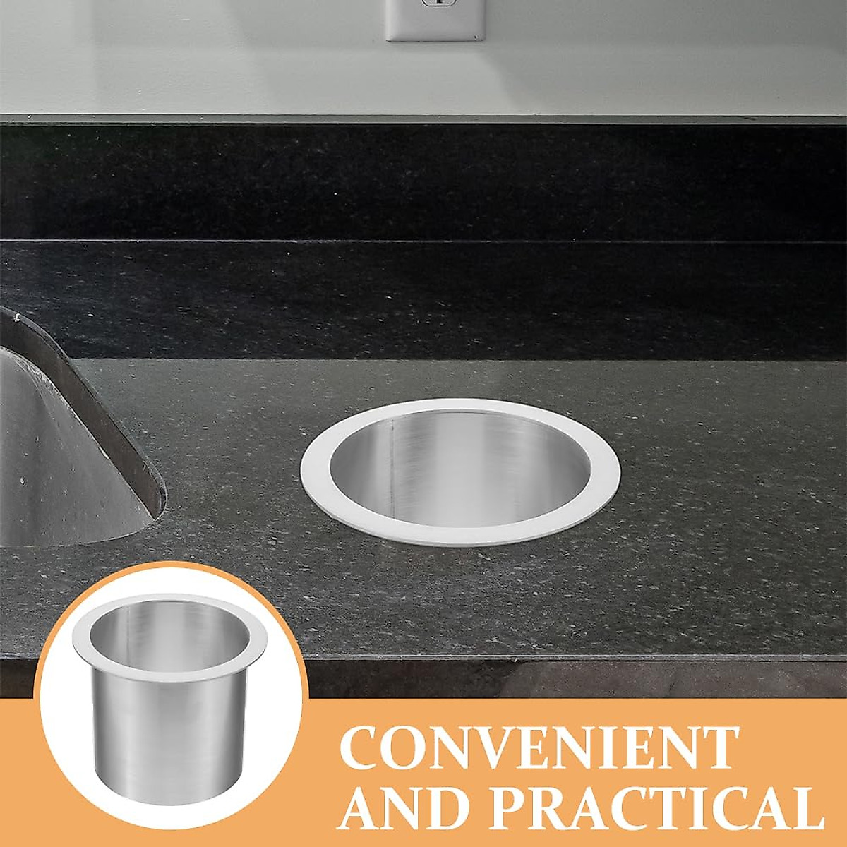 Cabilock Stainless Steel Trash Grommets Round Countertop Waste Trash Chute Grommet for Countertop Inserted Trash Chutes