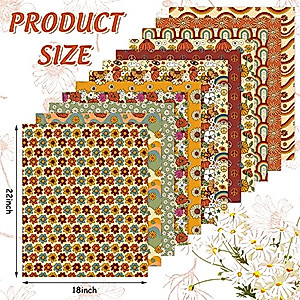 Whaline 12Pcs Fall Retro Floral Cotton Fabric Bundles 18 x 22 Inch Boho Hippie Groovy Boho Rainbow Printed Fat Quarter Quilting Patchwork Square Sewing Fabric for DIY Handmade Craft Home Party Decor