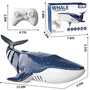 2.4Ghz Remote Control Whale Shark Toys for Boys Kids, 1:18 Scale High Simulation Whale Shark for Pool, Electric RC Whale Shark Fish Toys with Light & Spray Water Function for 4 5 6 7 8 9 Year olds Kid