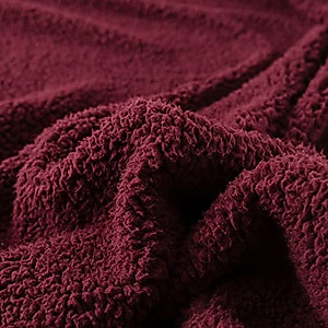 DaysU Striped Fleece Blanket, Soft Cozy Reversible Flannel Sherpa Throw Blanket for Couch, Thick Warm Fluffy Fuzzy Plush Large Queen Size Blanket for Bed, 1 Pack, 86" x 94", Wine