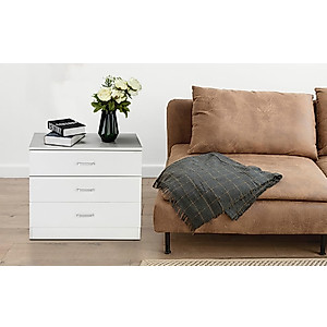 Zimtown 3 Drawer White Dresser for Bedroom, Small Chests of Drawers Modern Nightstand, Dresser Chest with 3 Storage Drawers, Dressers for Nursery, Hallway, Living Room, Closet