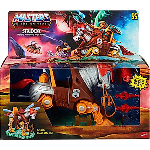 Masters of the Universe Origins Stridor Action Figure, 7 in Tall Robot Horse with Projectile Launcher, 3 Plasma Blasts, Helmet & Bridle with Cord, Collectible Gift for MOTU Fans Ages 6 Years & Older