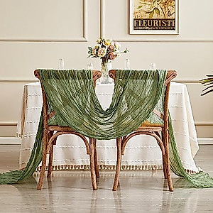 Sage Green Cheesecloth Table Runner - 13.3Ft Boho Gauze Cheese Cloth Table Runner 35x160 Inch Long Romantic Sheer Table Runner for Wedding Bridal Baby Shower Birthday Party Table Decoration