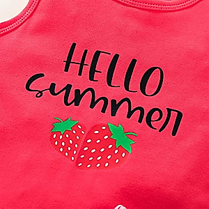 Toddler Baby Girl Summer Outfits Letter Print Sleeveless Tank Top+Tassel Shorts+Headband Clothes Set Strawberry (Red, 18-24 Months)